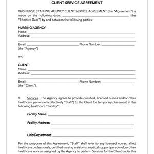 Nurse Staffing Agency Service Agreement Nursing Agency Client Contract Template Healthcare ...