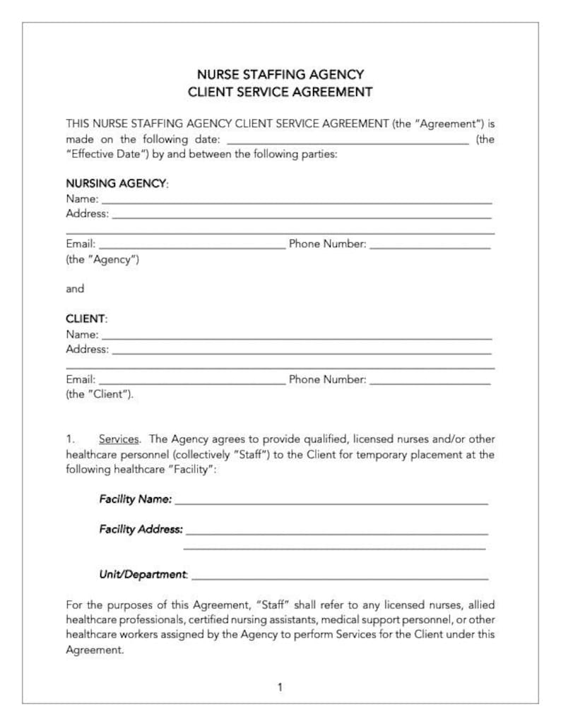 Nurse Staffing Agency Service Agreement Nursing Agency Client Contract ...