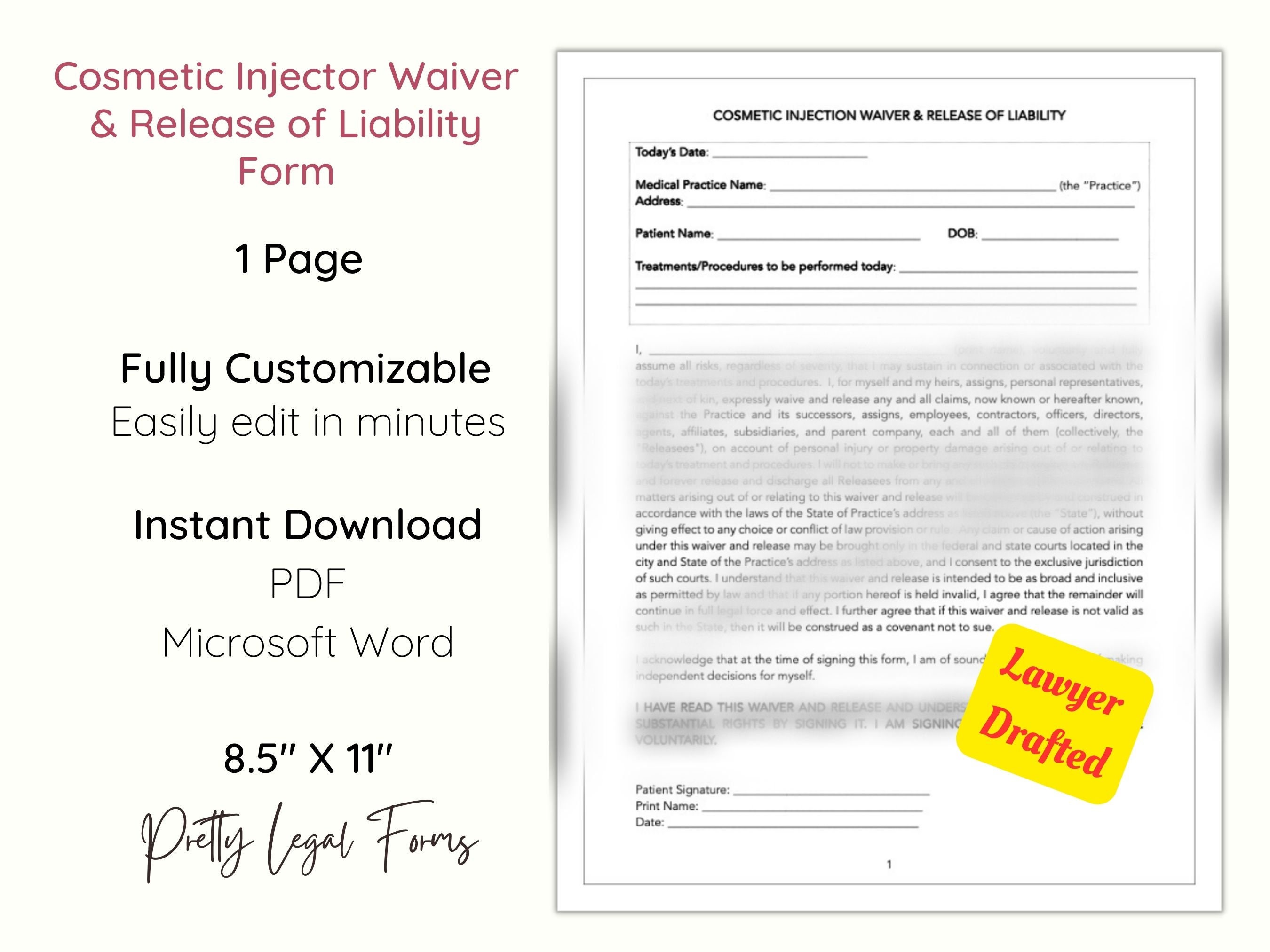 Cosmetic Injector Waiver Release of Liability Aesthetic Nurse Injector ...