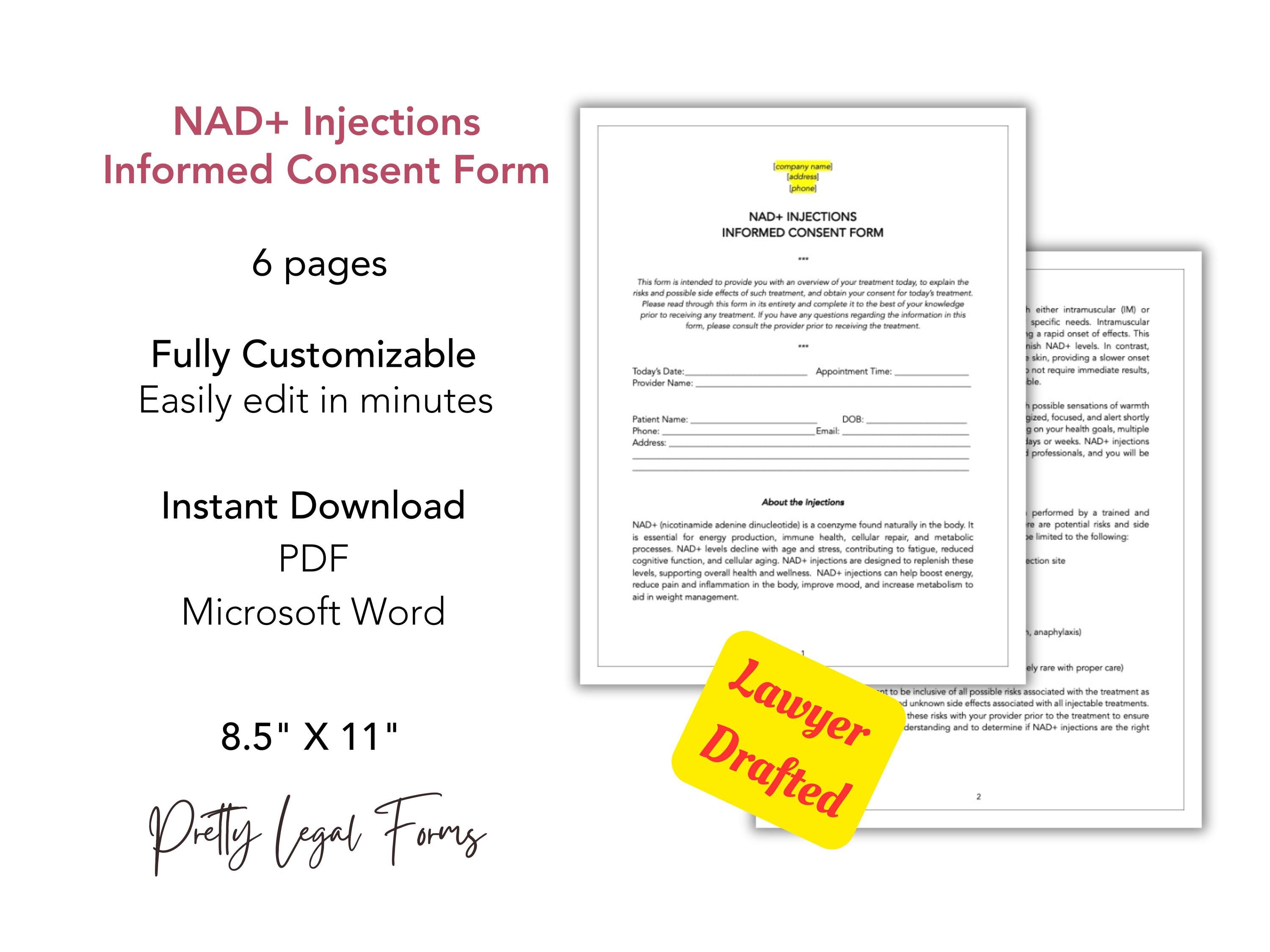 NAD+ Consent Form NAD Injection Informed Consent Template IV Therapy ...