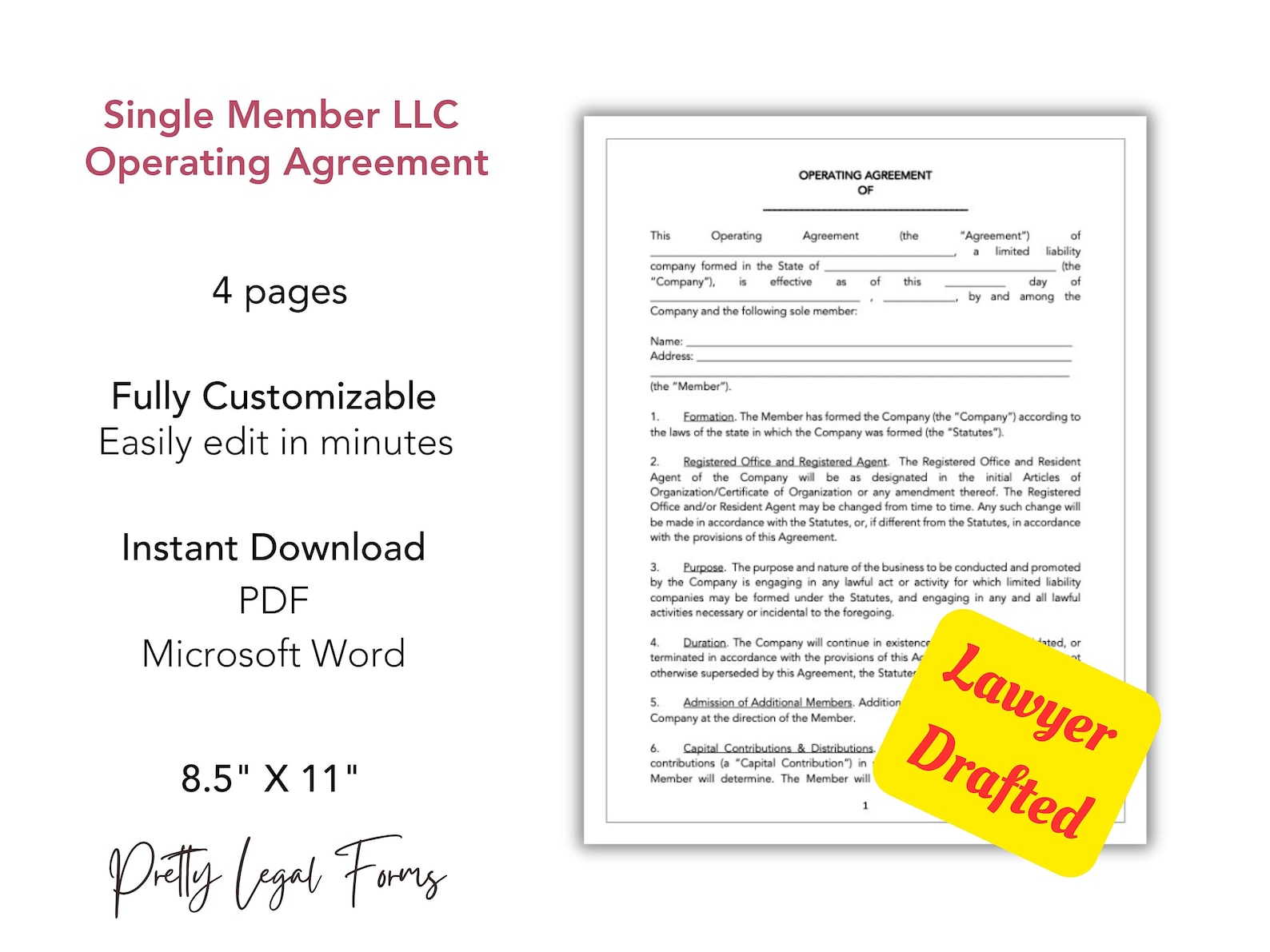 Single Member LLC Operating Agreement, LLC Documents, Sole Member ...