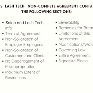 Lash Tech Non Compete Agreement Lash Technician Non Compete Contract ...