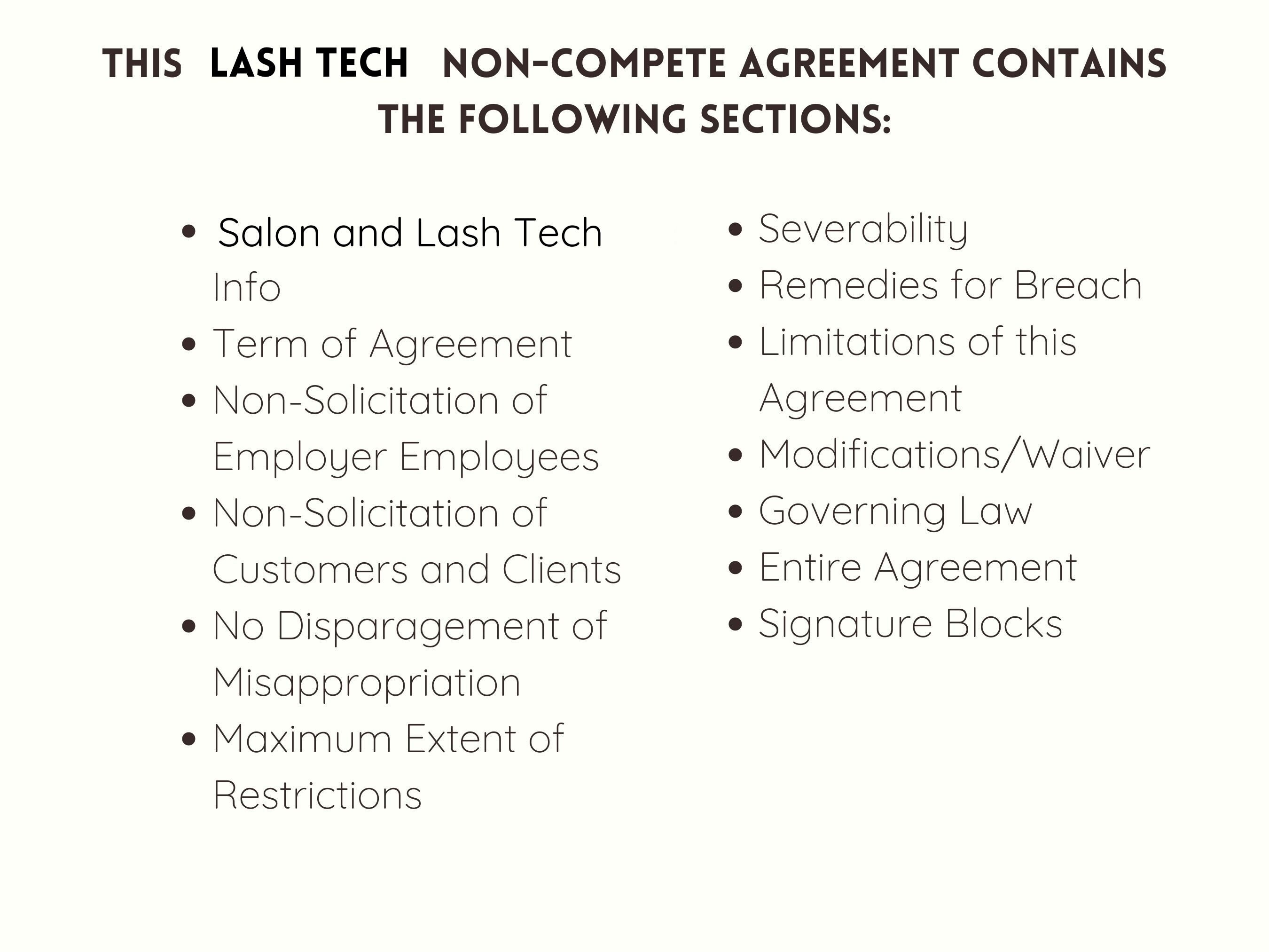 Lash Tech Non Compete Agreement Lash Technician Non Compete Contract ...