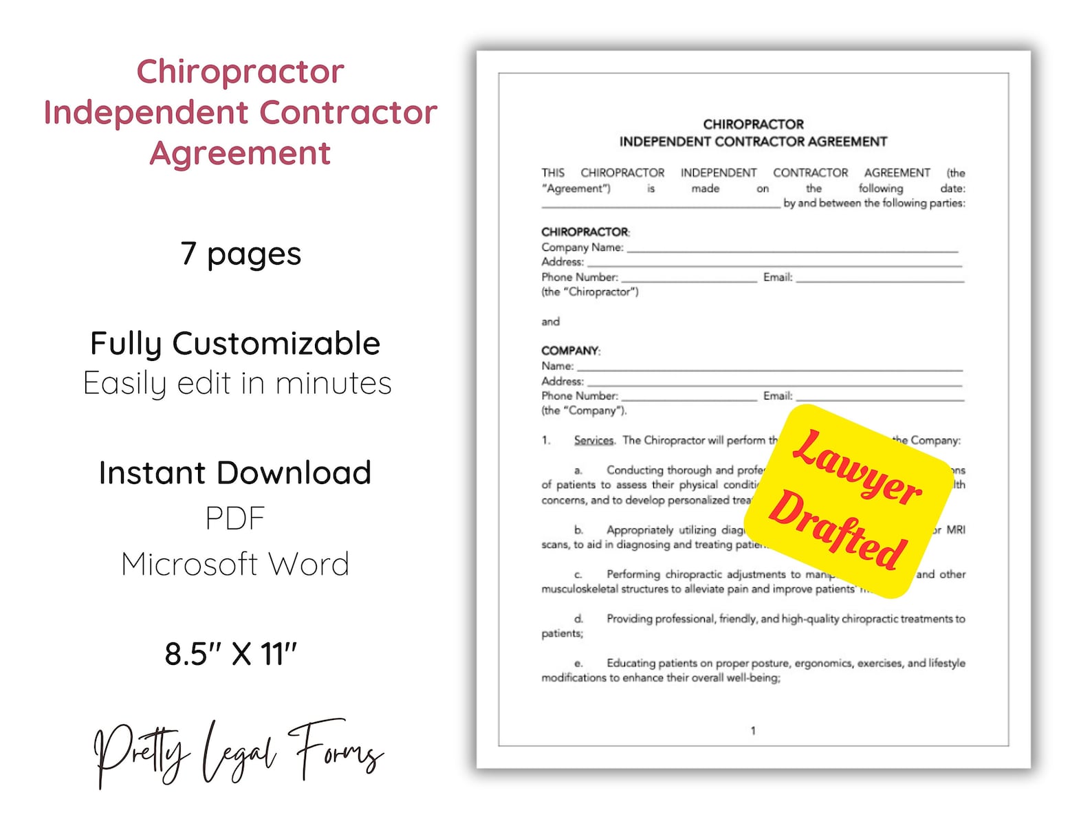 Chiropractor Independent Contractor Agreement, 1099 Chiropractor ...