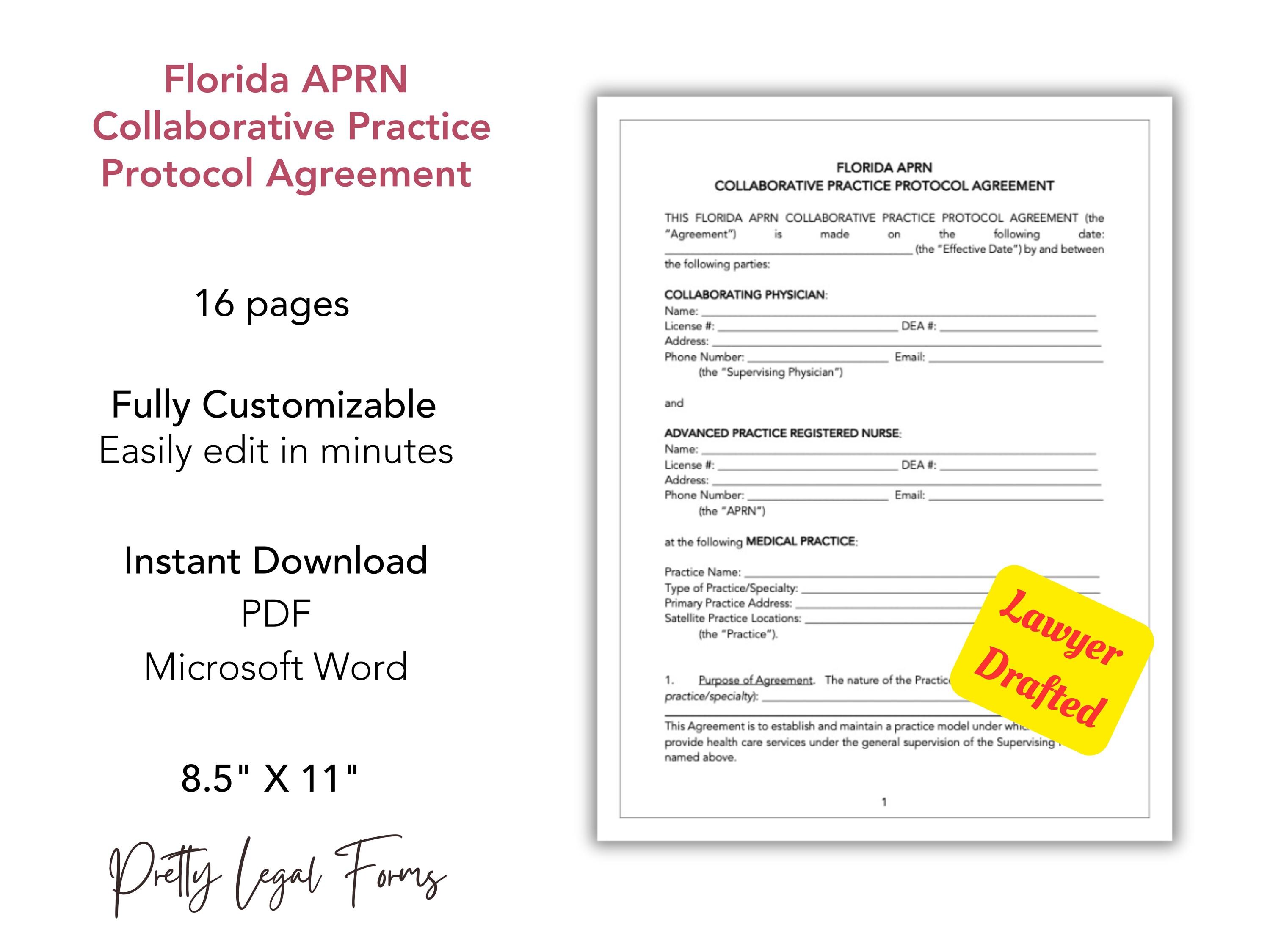 Florida APRN Collaborative Practice Agreement FL Collaborative Protocol ...