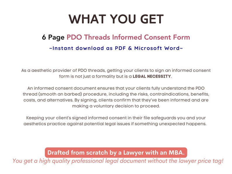 PDO Threads Informed Consent Form Non Surgical Facelift Thread Lift ...