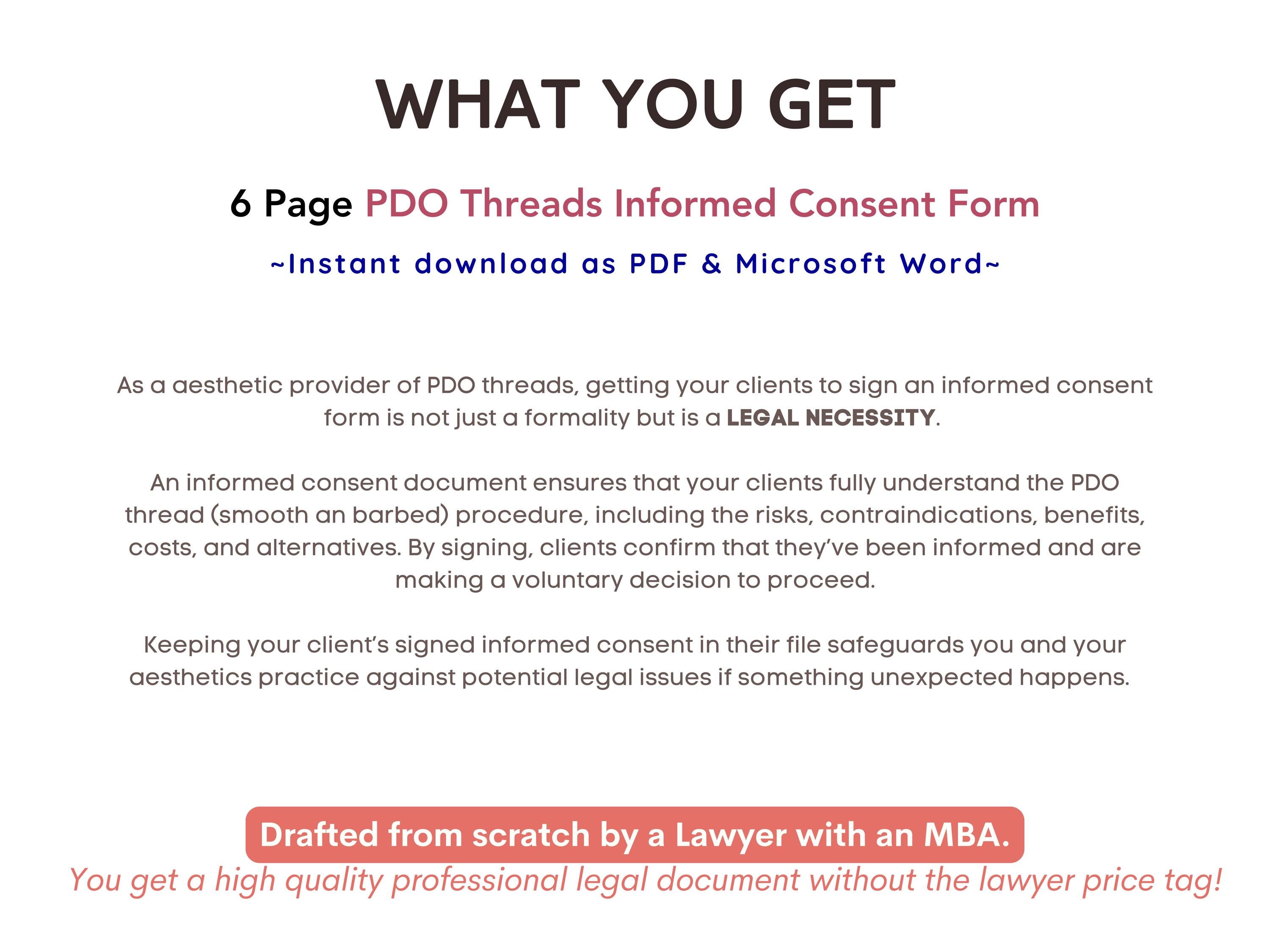 PDO Threads Informed Consent Form Non Surgical Facelift Thread Lift ...