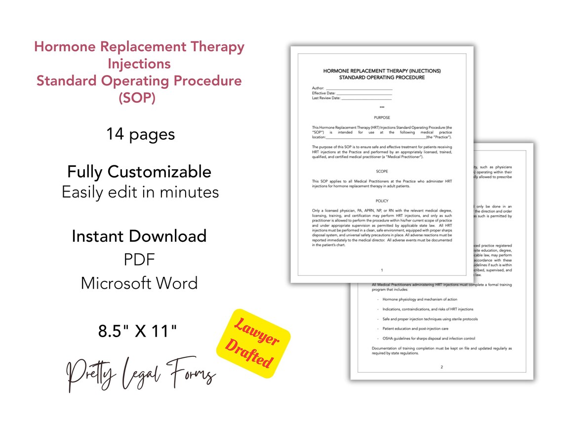 Hormone Replacement Therapy SOP HRT Injections Protocol BHRT Policy ...