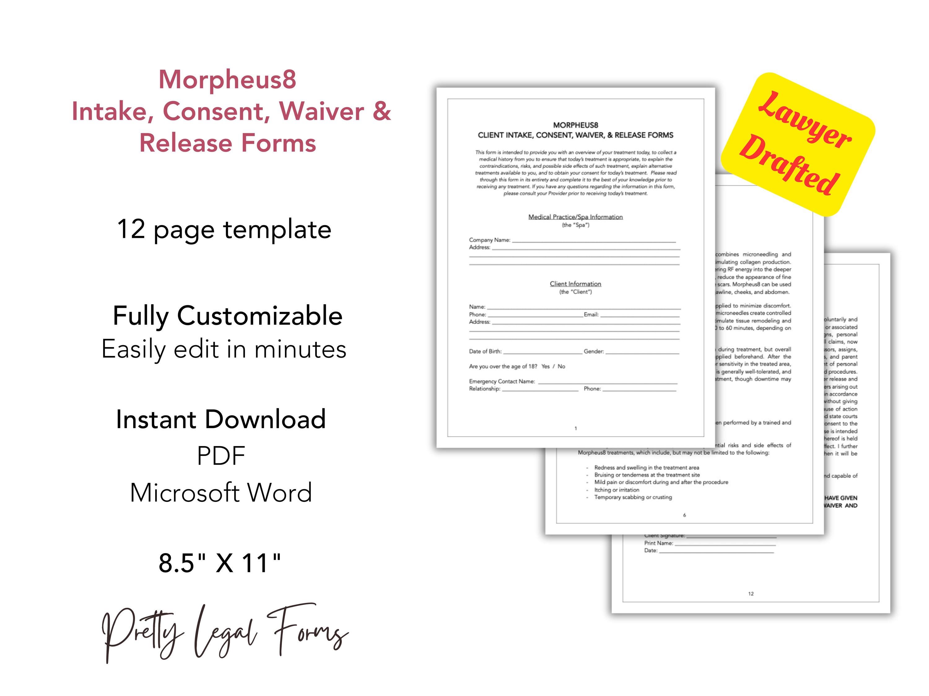 Morpheus8 Client Intake Forms Bundle Morpheus Waiver RF Microneedling Informed Consent Med Spa ...