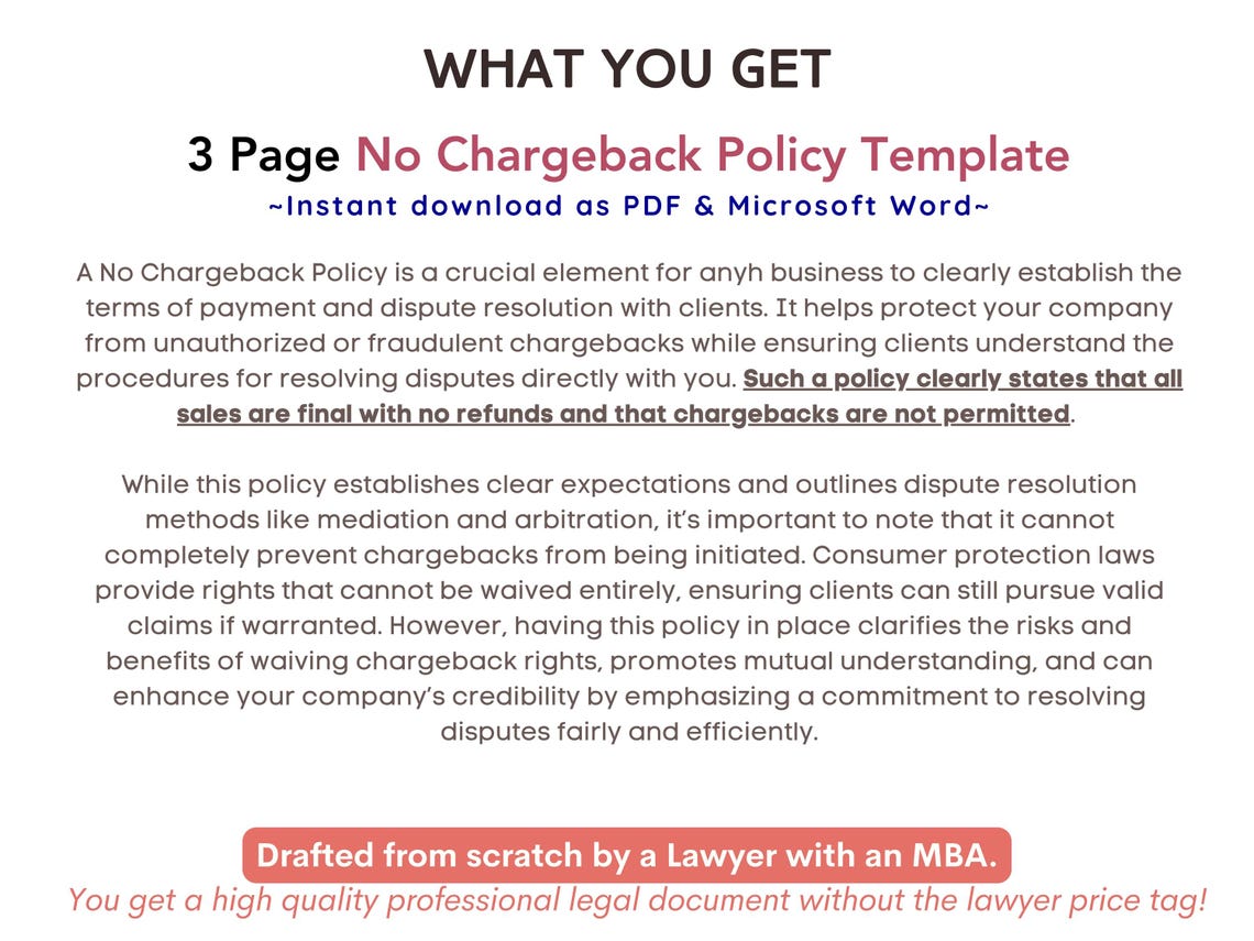 No Chargeback Policy Returns and Refund Policies Business Exchange Policy No Chargeback ...