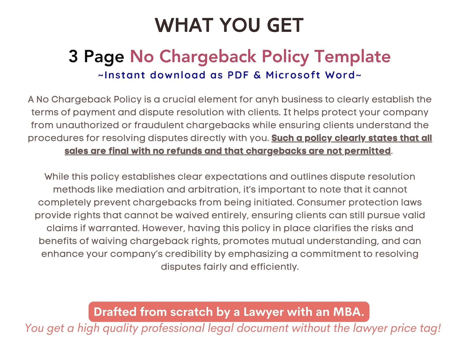 No Chargeback Policy Returns and Refund Policies Business Exchange Policy No Chargeback ...
