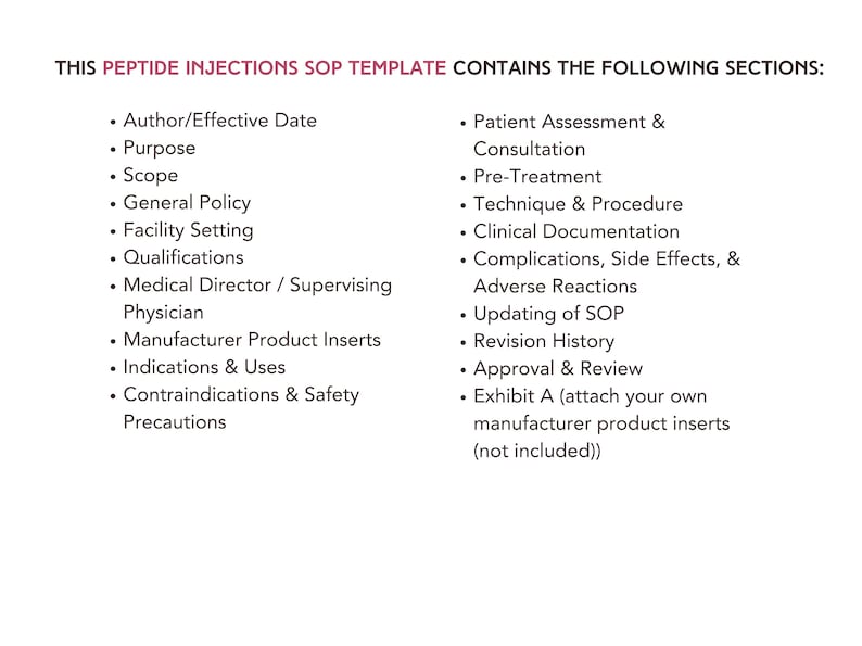 Peptide Injections SOP Template, Peptide Therapy Protocol for Medical ...