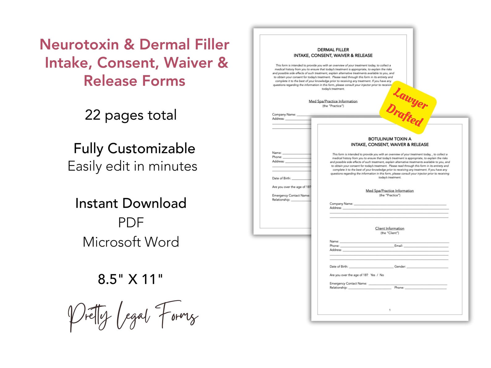 Botox and Filler Intake Forms Bundle, Neurotoxin Consent Nurse Injector ...