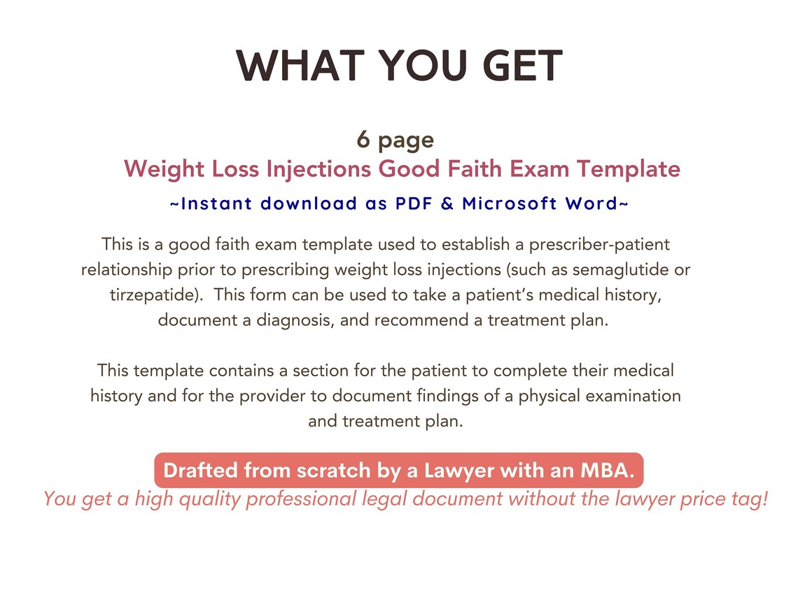 Weight Loss Injection Good Faith Exam Semaglutide Patient Intake Form ...