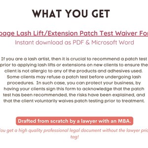 Lash Patch Test Waiver Form, Lash Lift Patch Testing Waiver, Eyelash ...