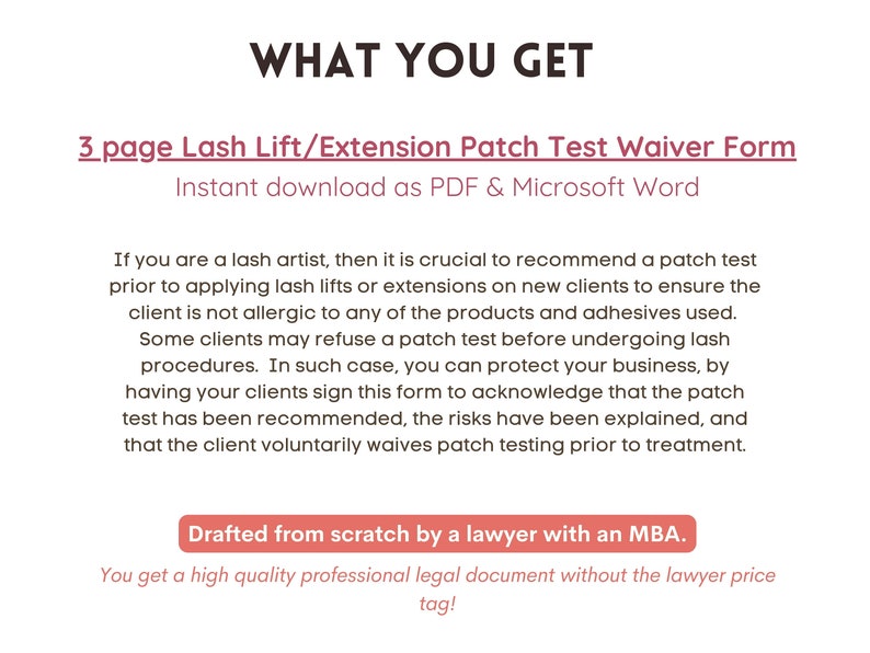 Lash Patch Test Waiver Form, Lash Lift Patch Testing Waiver, Eyelash ...
