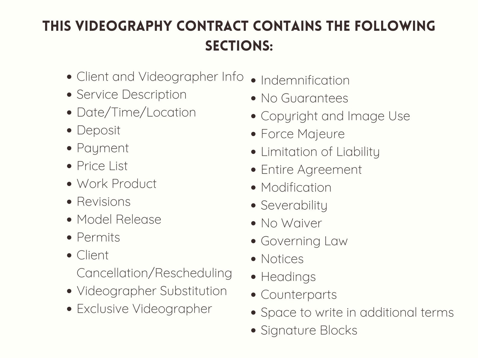 Videography Contract Template, Videographer Service Agreement ...
