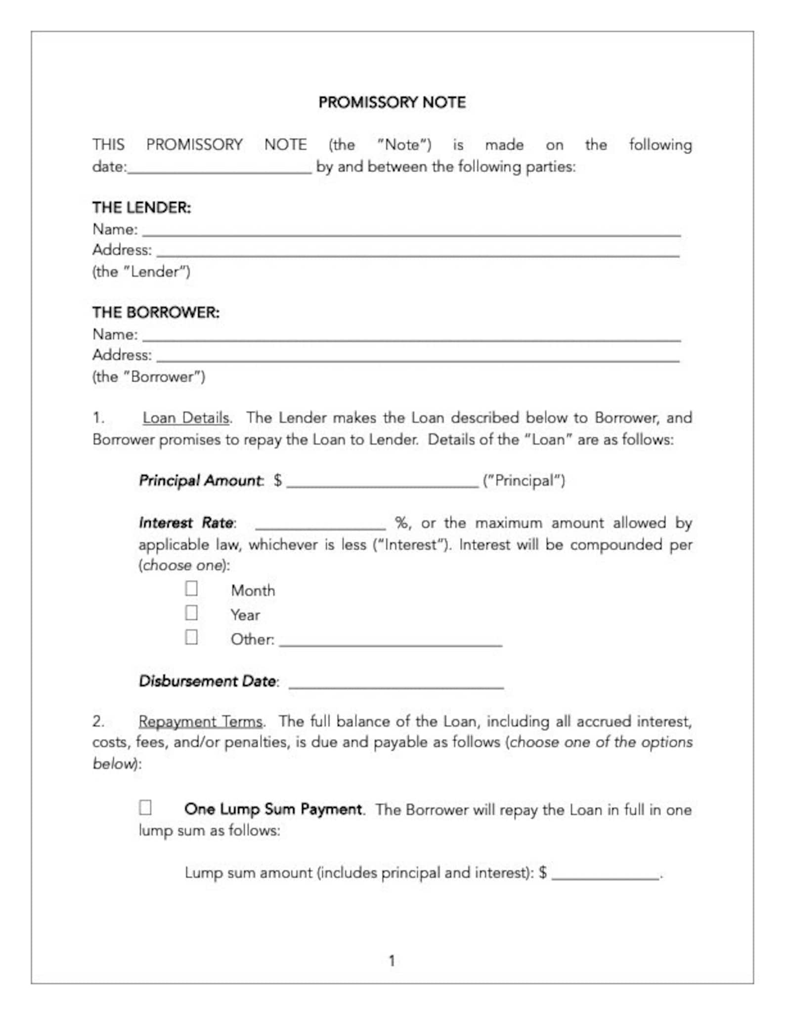 Promissory Note Template, Loan Agreement, IOU, Borrower Lender Contract ...