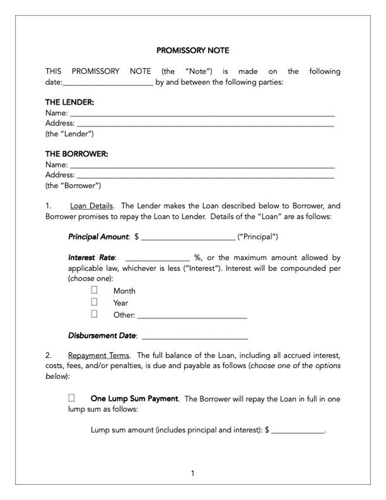Promissory Note Template, Loan Agreement, IOU, Borrower Lender Contract ...