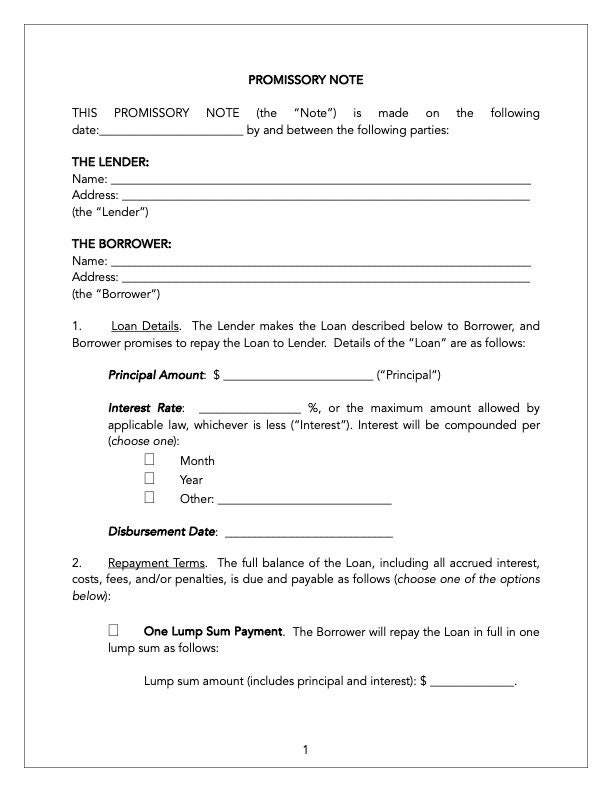 Promissory Note Template, Loan Agreement, IOU, Borrower Lender Contract ...
