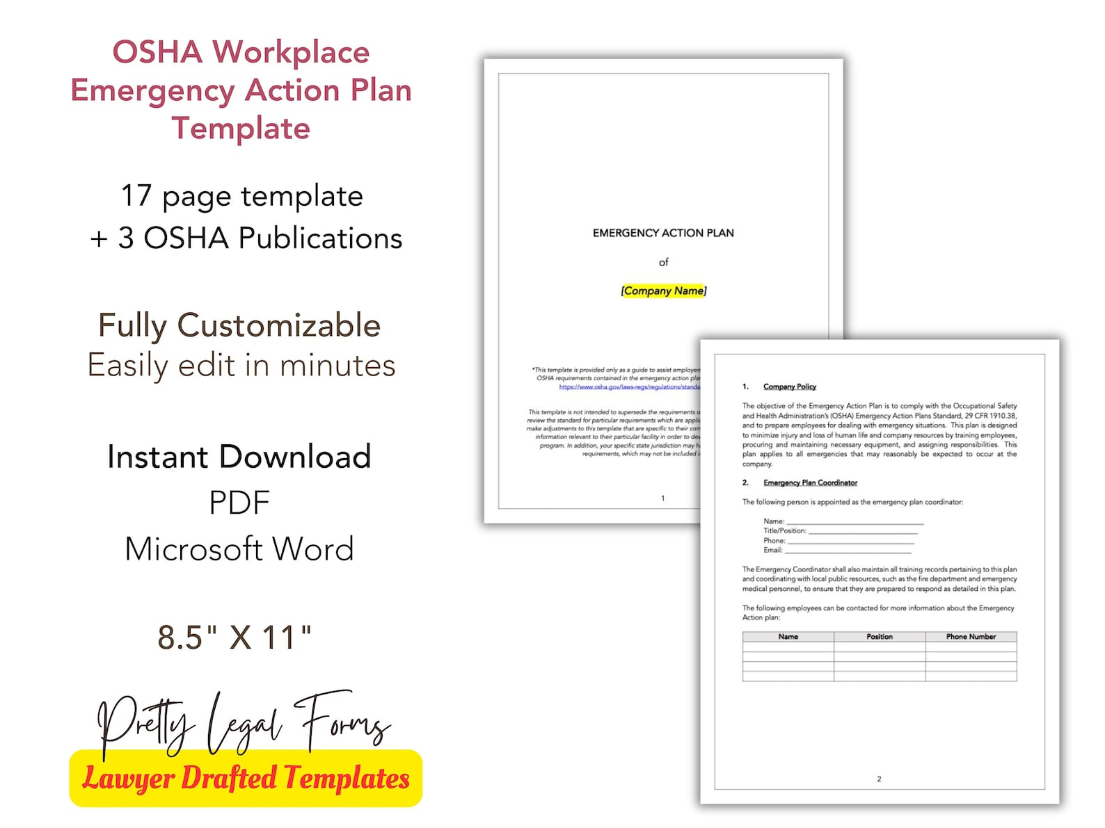 OSHA Emergency Action Plan Template Medical Spa Safety Policy and ...