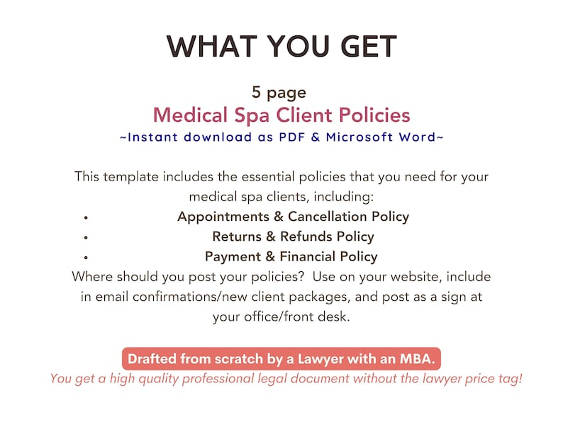 Medical Spa Policy Bundle, Med Spa Client Policies, Medical Spa ...