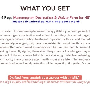 Mammogram Declination Form for HRT Mammogram Waiver and Release of ...