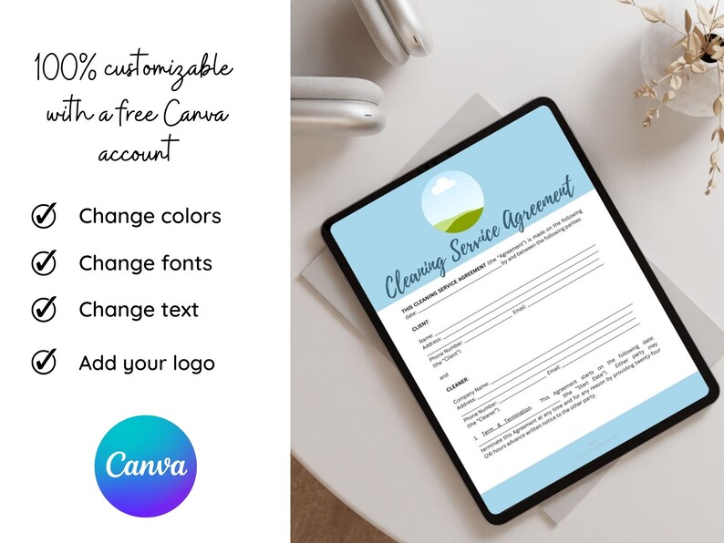 Cleaning Service Agreement CANVA Cleaning Contract Template House ...