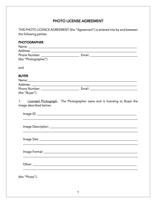 Photo License Agreement Contract Template | Digital Image License ...
