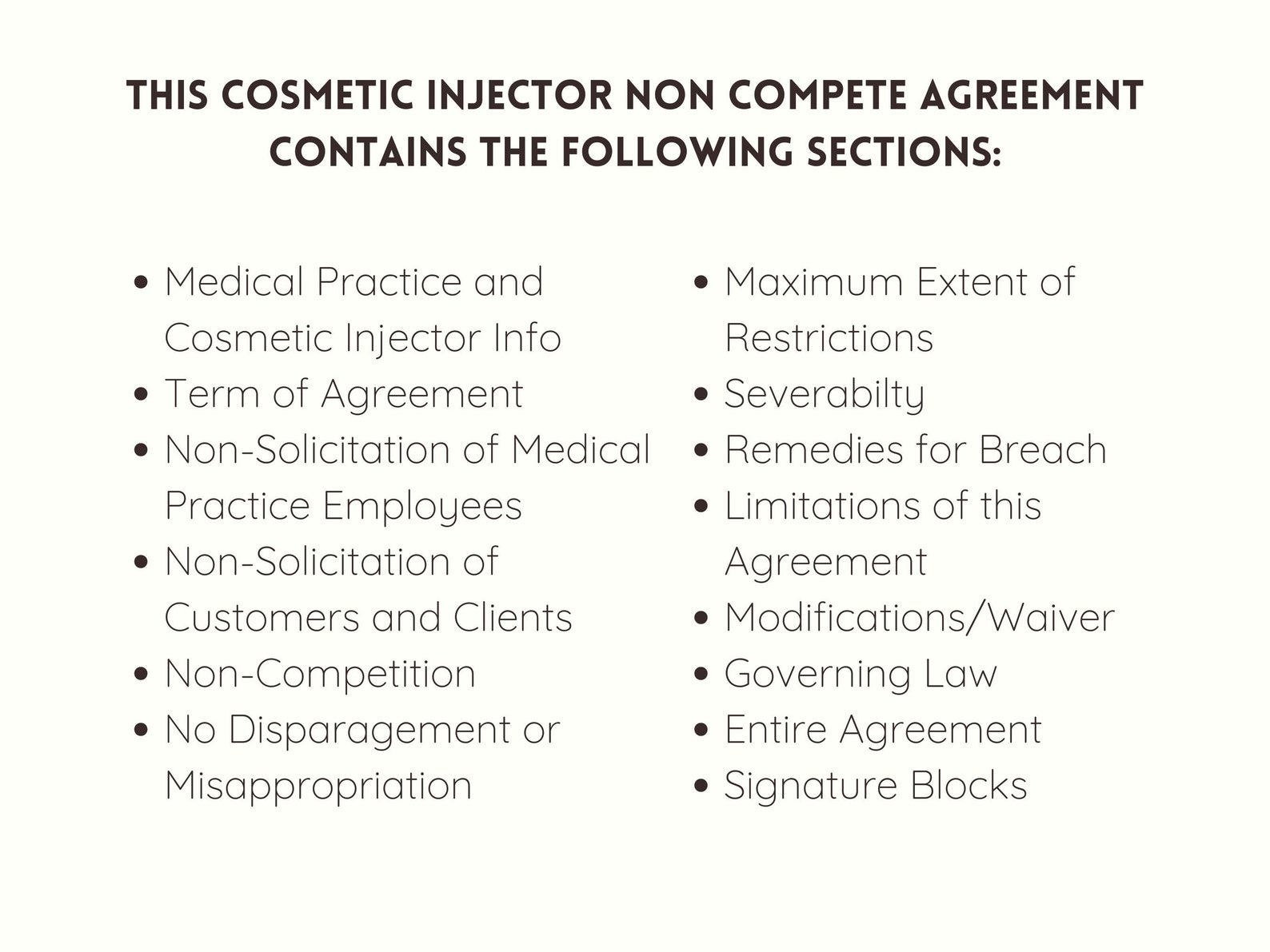 Cosmetic Injector Non Compete Agreement Contract Template, Aesthetic ...