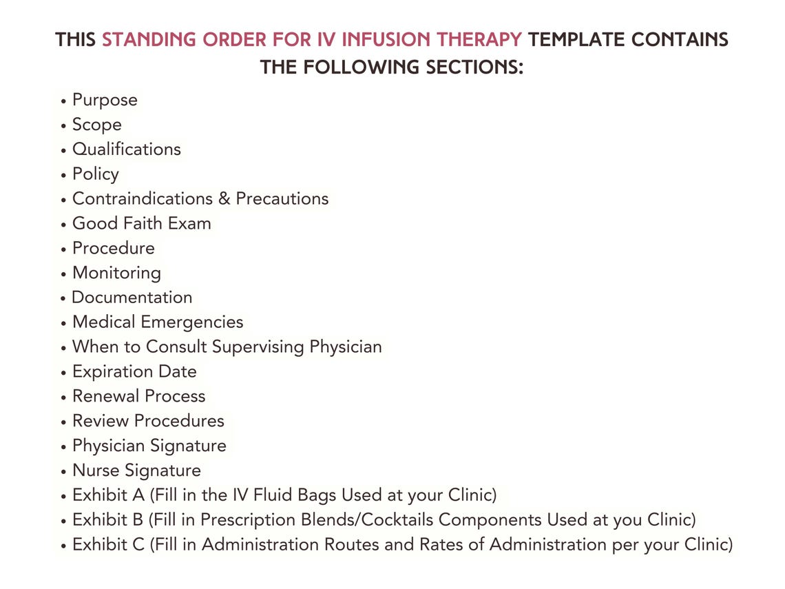 Elective IV Therapy Standing Order Template IV Infusion Protocol IV ...