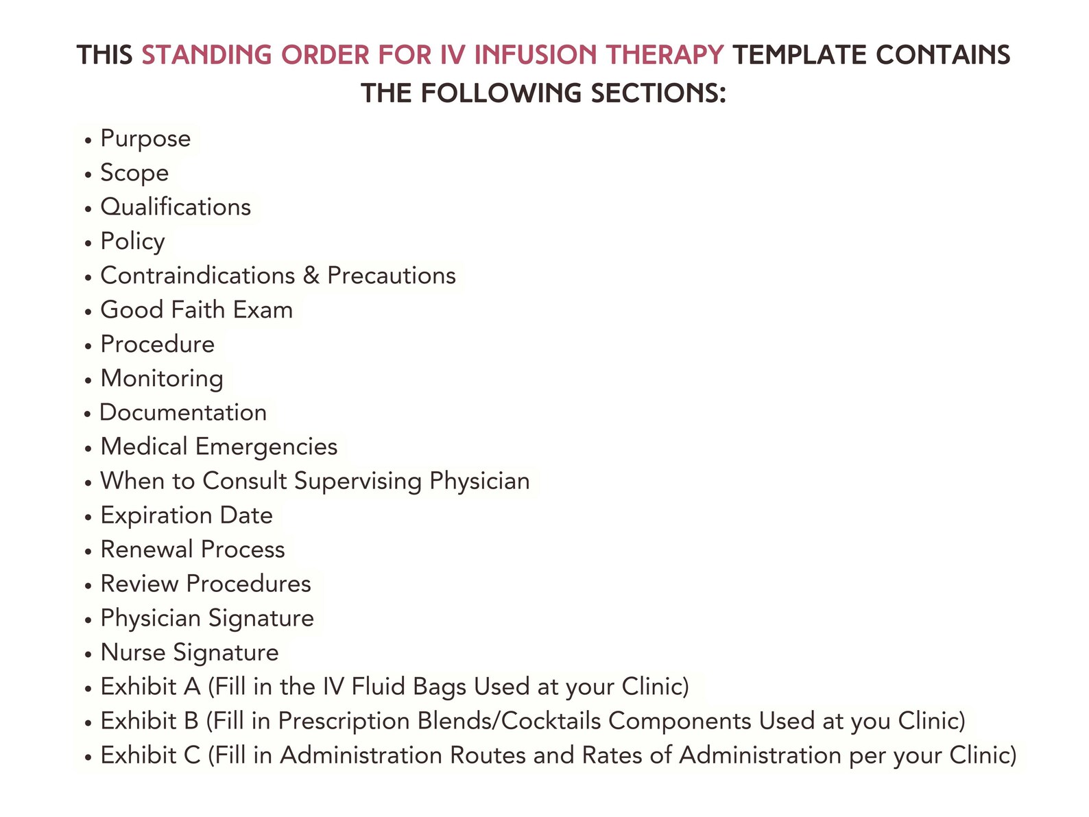 Elective IV Therapy Standing Order Template IV Infusion Protocol IV ...