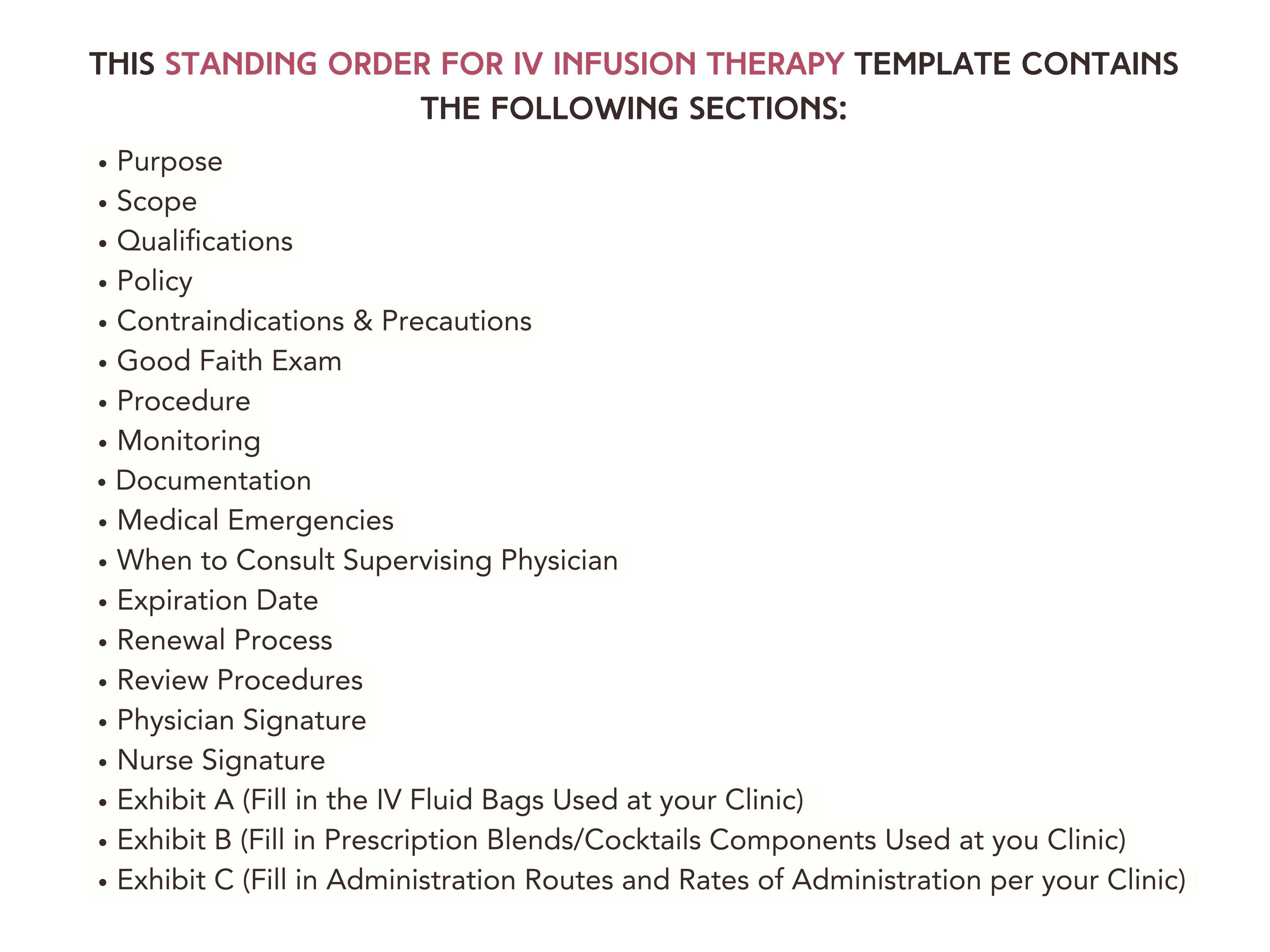 Elective IV Therapy Standing Order Template IV Infusion Protocol IV ...