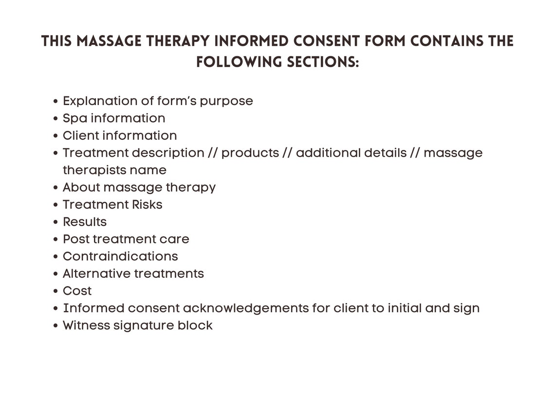 Massage Consent Form, Massage Client Intake Form, Spa Informed Consent ...