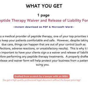 Peptide Therapy Waiver Form Peptide Infusion Release of Liability Peptides Hold Harmless IV Drip ...