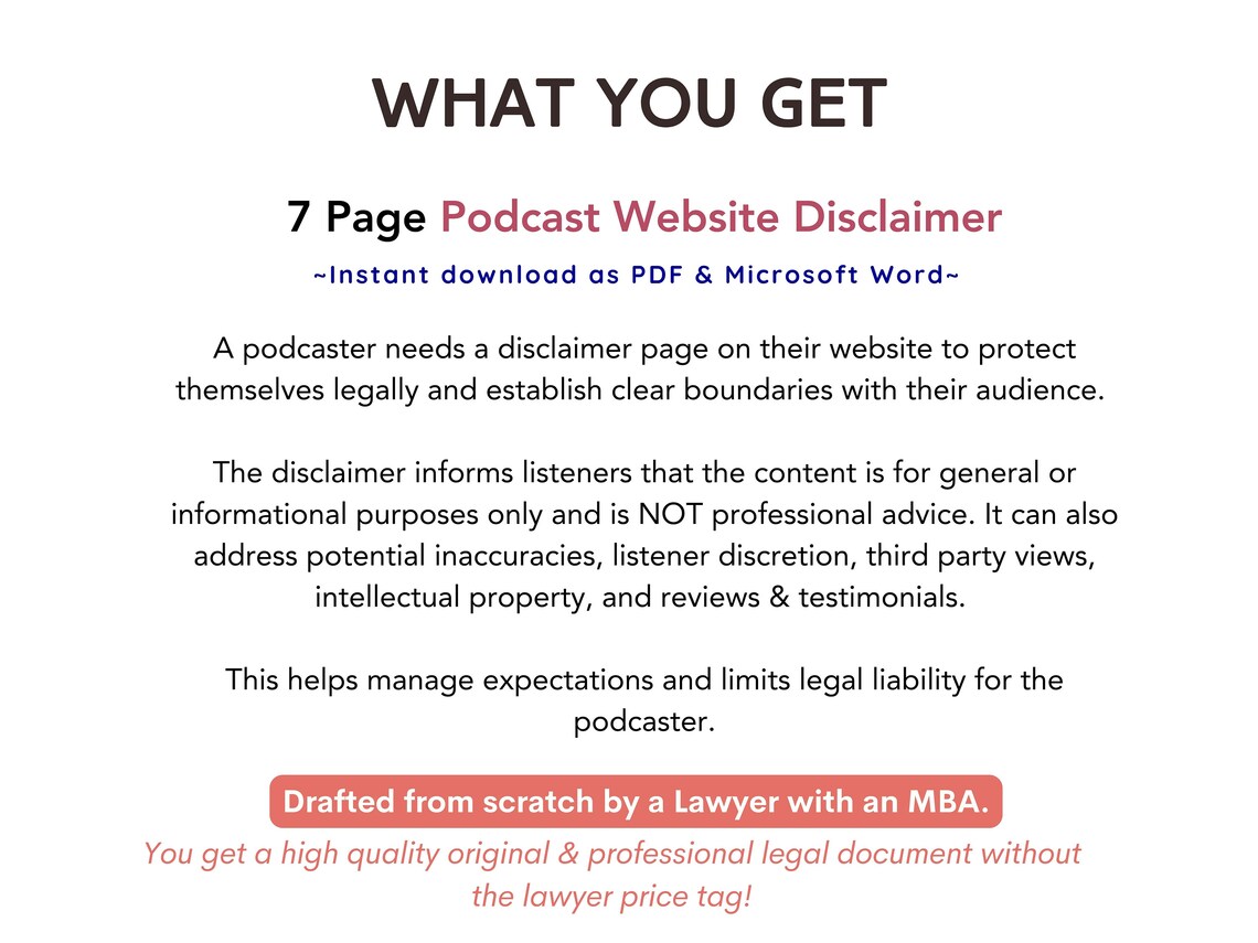 Podcast Disclaimer Template, Disclaimer for Podcaster Website ...