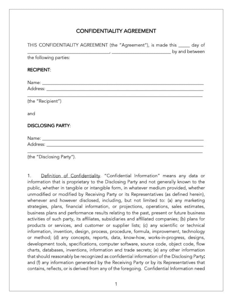 Confidentiality Agreement NDA Contract Template Attorney Drafted Non ...