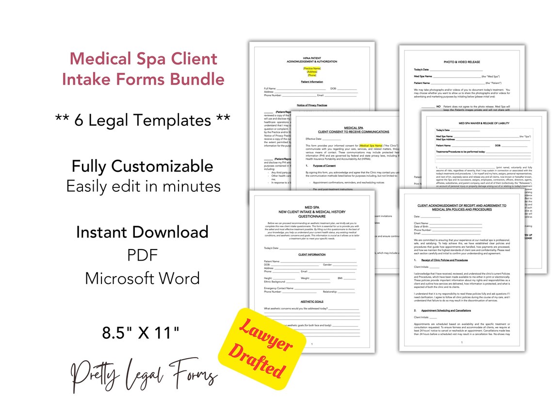 Medical Spa Client Intake Forms Bundle Med Spa HIPAA Authorization ...