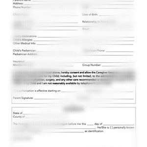 Medical Consent Form for Minor Child Template, Babysitter Medical ...