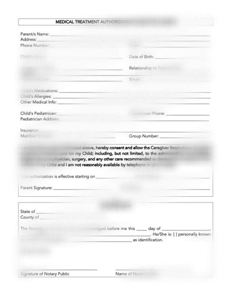 Medical Consent Form for Minor Child Template, Babysitter Medical ...