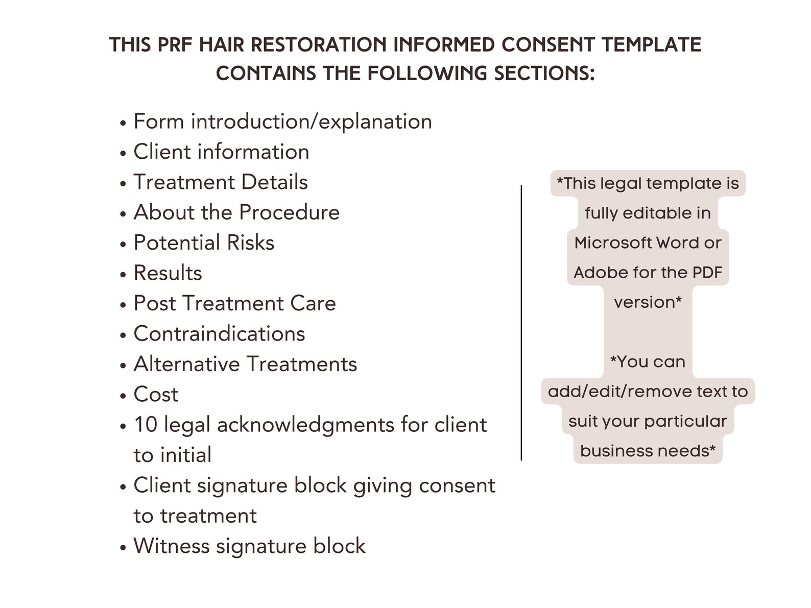 PRF Hair Restoration Consent Form Platelet Rich Fibrin Hair Injections ...