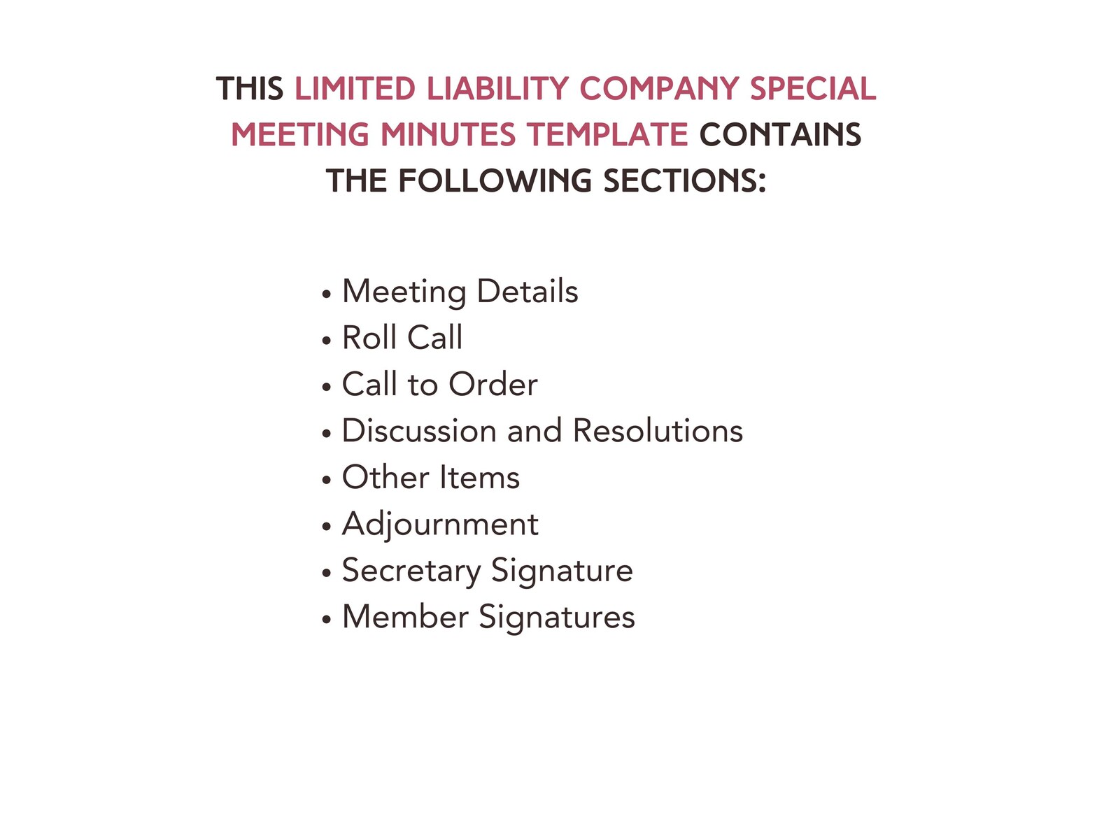 LLC Special Meeting Minutes Template Limited Liability Company Special ...