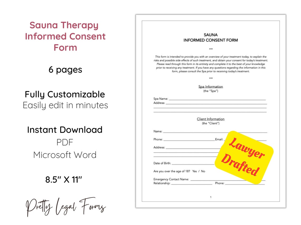 Sauna Informed Consent Template, Sauna Therapy Intake, Spa Consent Form ...
