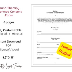 Sauna Informed Consent Template, Sauna Therapy Intake, Spa Consent Form ...