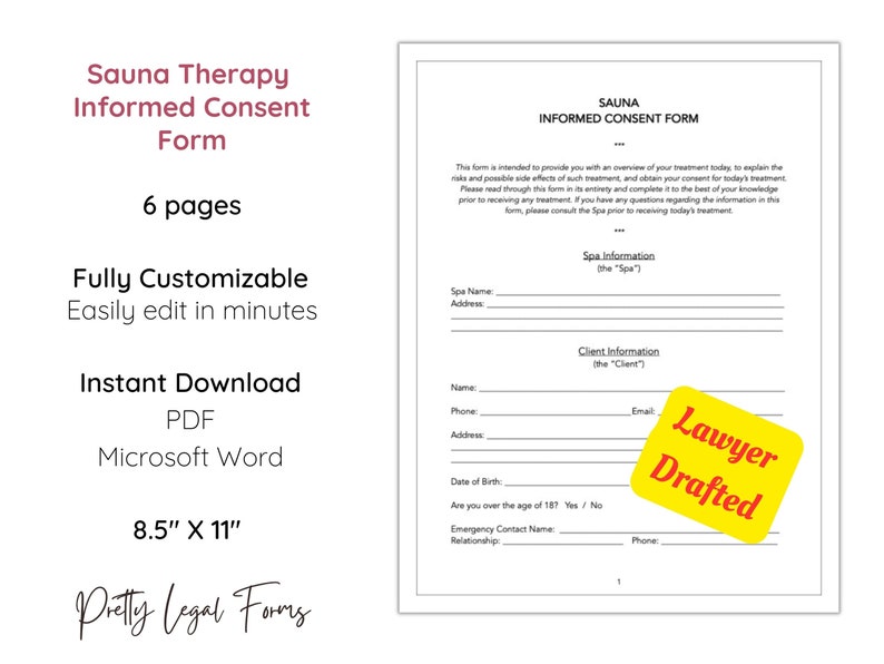 Sauna Informed Consent Template, Sauna Therapy Intake, Spa Consent Form ...