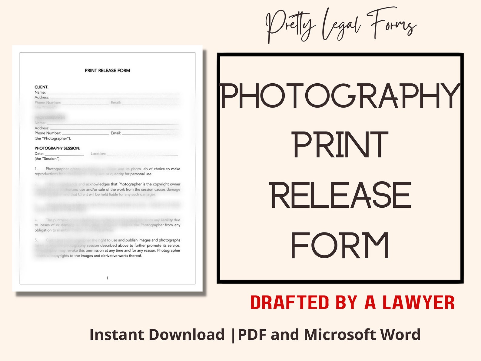Photography Print Release Form, Digital File Release Template, Instant ...