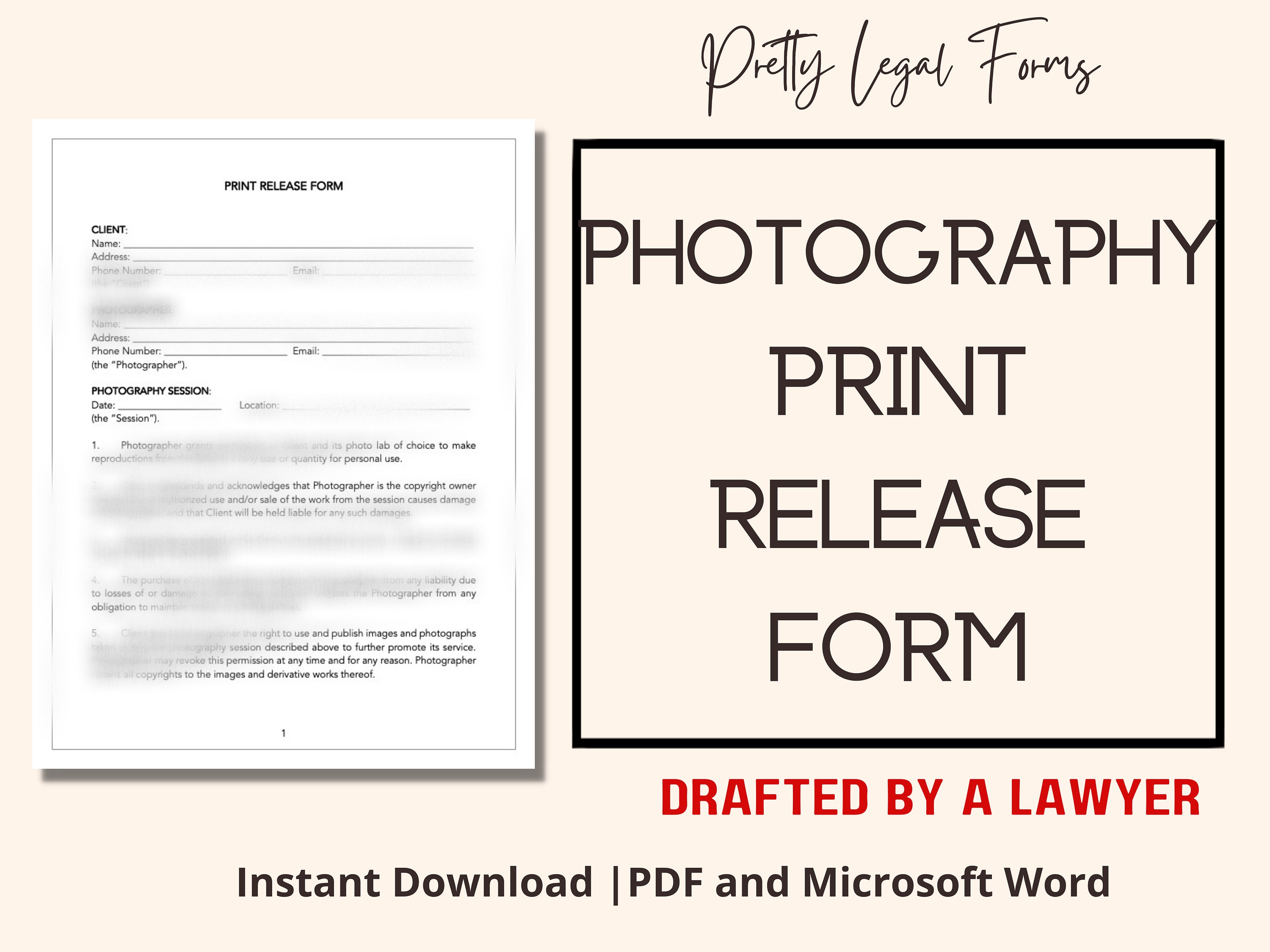 Photography Print Release Form, Digital File Release Template, Instant ...