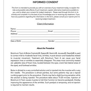 Botox Consent Form, Cosmetic Injector Informed Consent Form, Botulinum ...