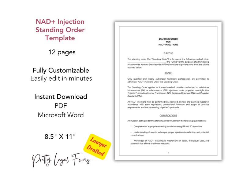 NAD+ Standing Order Template NAD Injections Protocol Medical Spa Sop ...