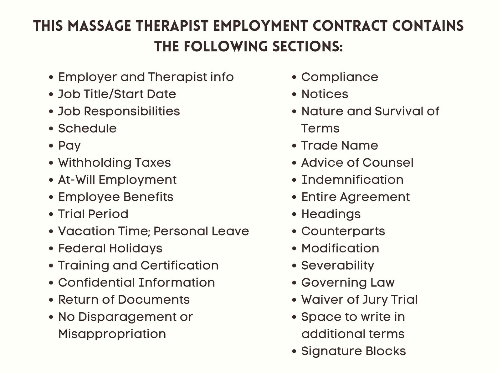 Massage Therapist Contract, Massage Therapist Employment Agreement, Spa ...